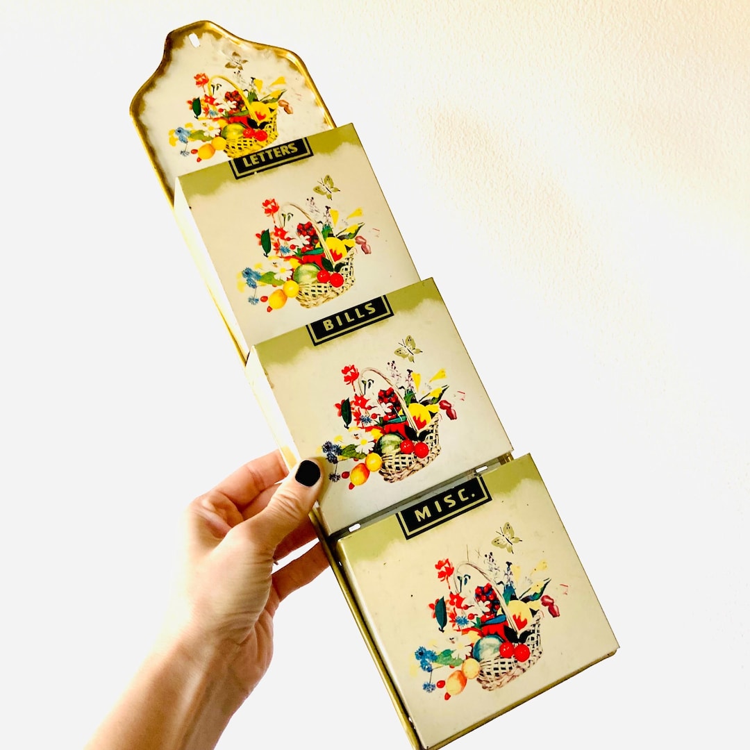 Vintage 1960’s Retro Organizer Wall Hanging / Metal Shelf Bills Letters ...