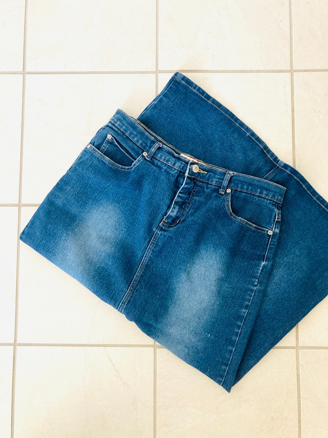 Vintage 1990’s Long Denim Skirt / "rave and Real" R4R Maxi Blue Jean ...
