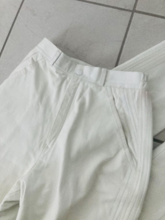 1990’s White Leather Biker Chic Pants / Vintage High … - Gem