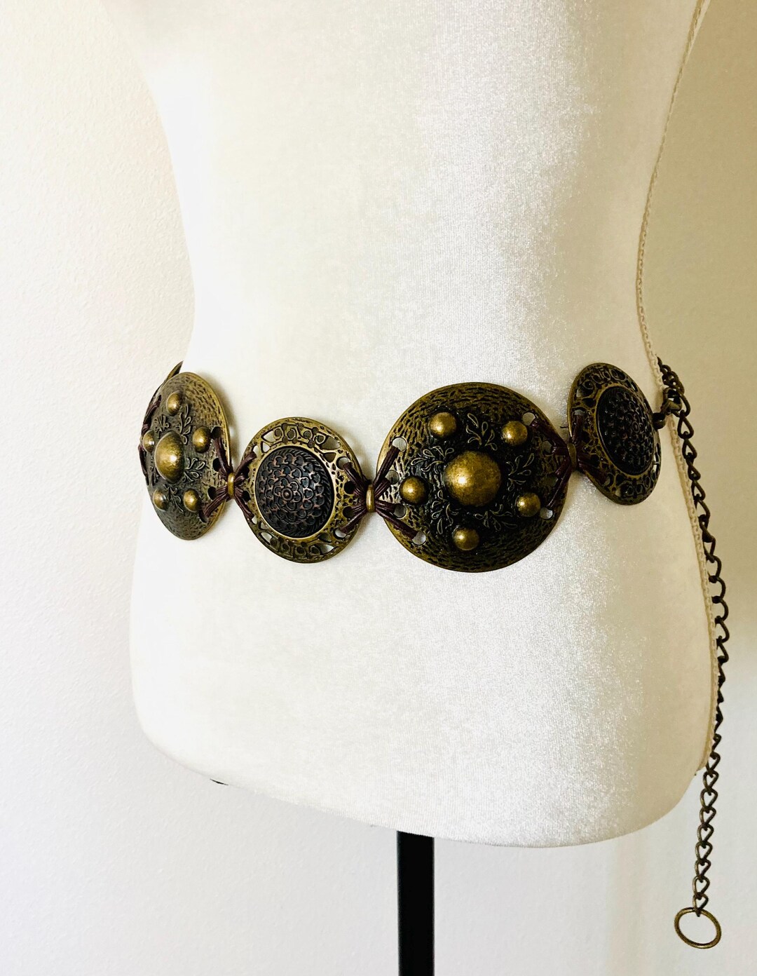 Rustic Couture Medallion Chain Belt / Vintage 1990’s Waist Hip Womans ...