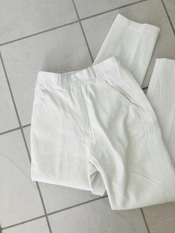 1990’s White Leather Biker Chic Pants / Vintage High … - Gem