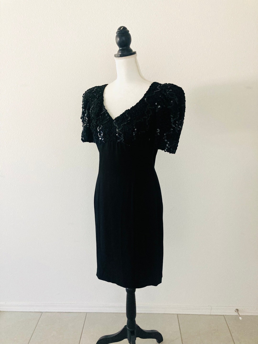 1980’s Rockstar Black Party Dress / Vintage Formal Sequined Mini ...