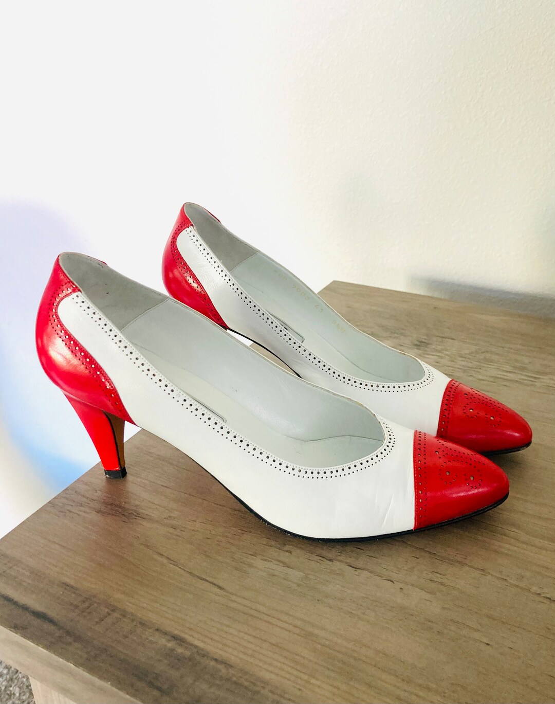 Classy bally Italian Stiletto Heels / Two-tone Red and White Leather ...