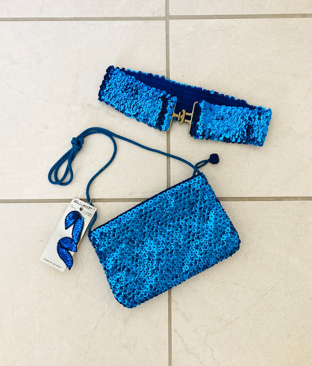 1980’s Blue Disco Sequined Purse / 3pc Set Vintage Formal Prom Beaded ...