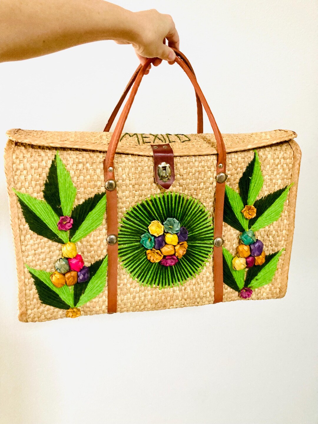 Vintage 1970's Straw Beach Handbag Tote / Large Style Mexico Vacation ...