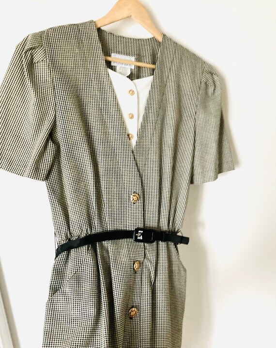 1990’s Retro Business Dress / Vintage Houndstooth Bla… - Gem