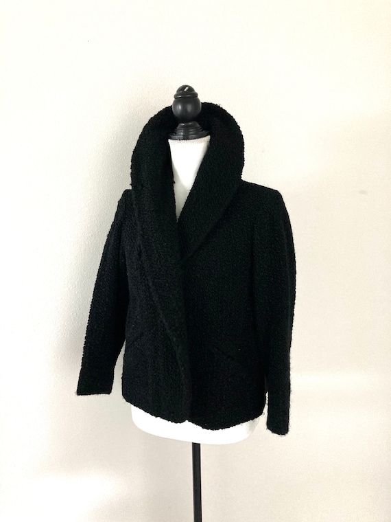 Black Curly Lamb Coat / Vintage 1960’s Classic Luxe F… - Gem