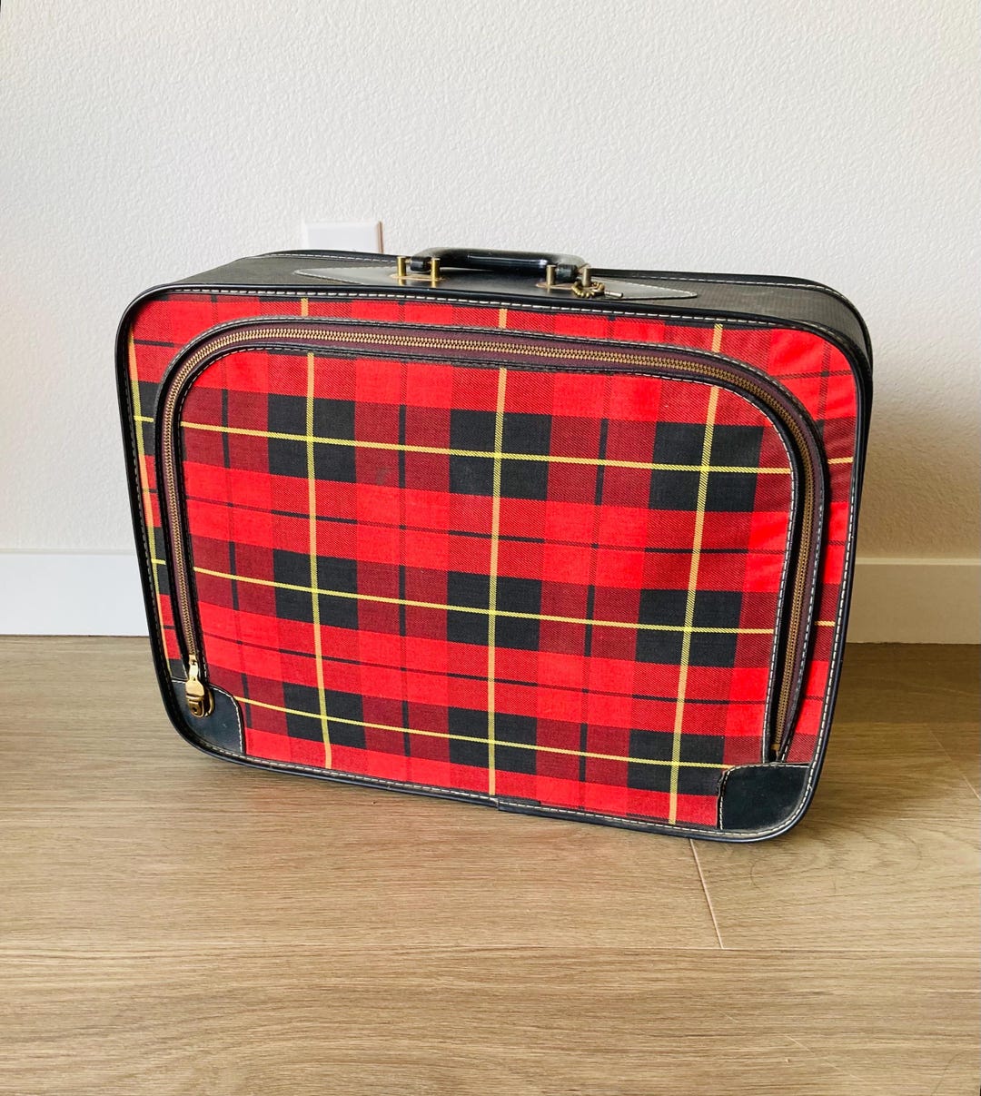RARE Red Plaid Luggage Tote Bag / Vintage 1960’s Retro Mod Tartan ...