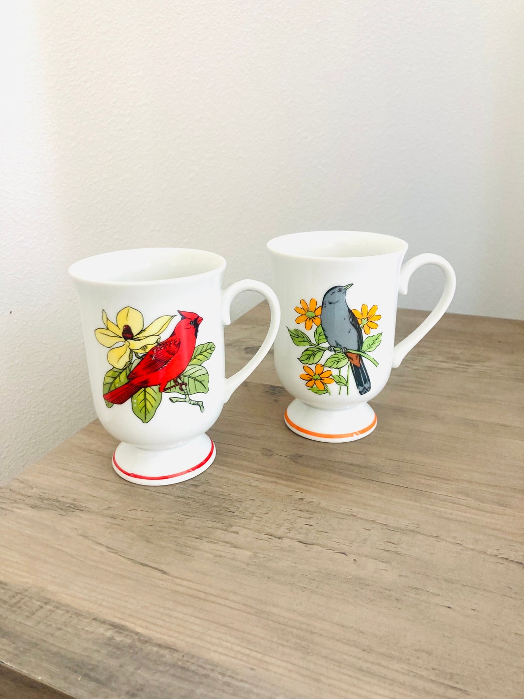 2pc Set Bird Coffee Mugs / Vintage Red Cardinal Finch “bird Watching ...