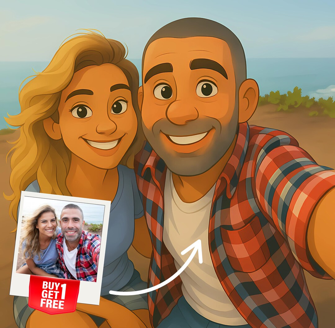 Cartoon Couples' Portrait From Photo, Gift for Loved Ones, Anniversary ...