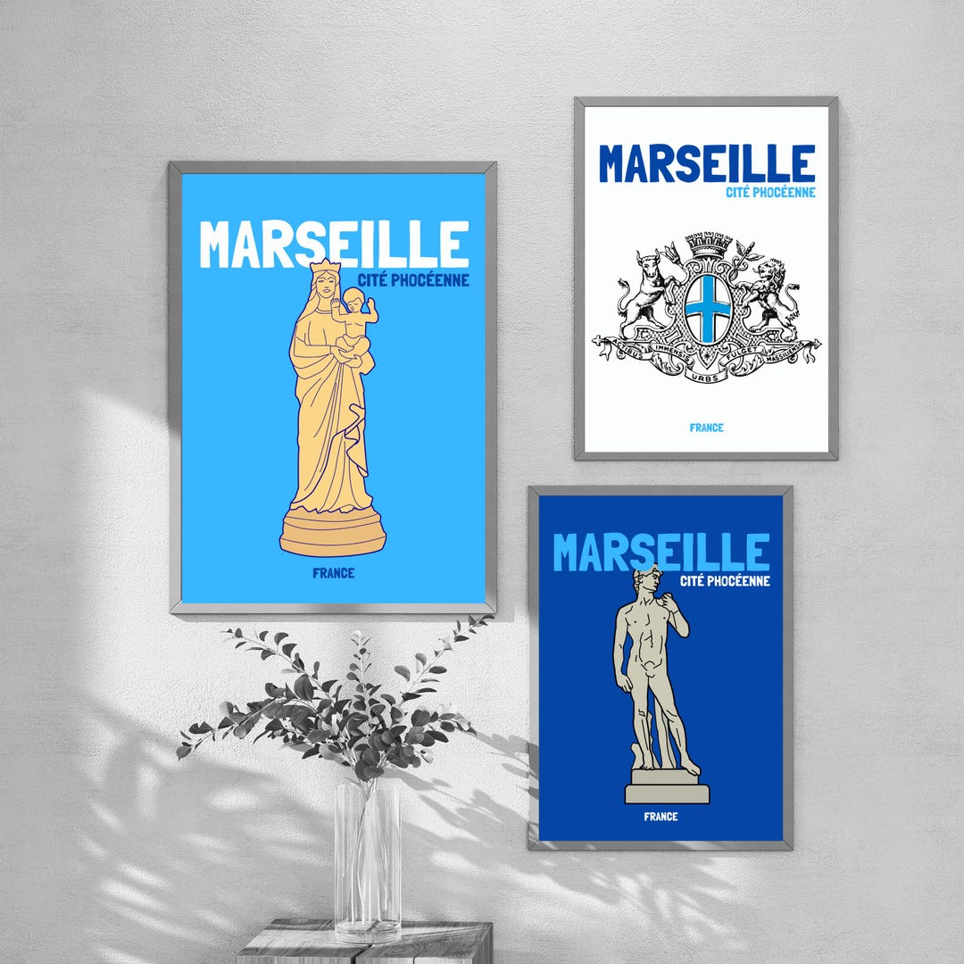 Set of 3 Digital Posters Marseille Assouline Style, Wall Decoration ...