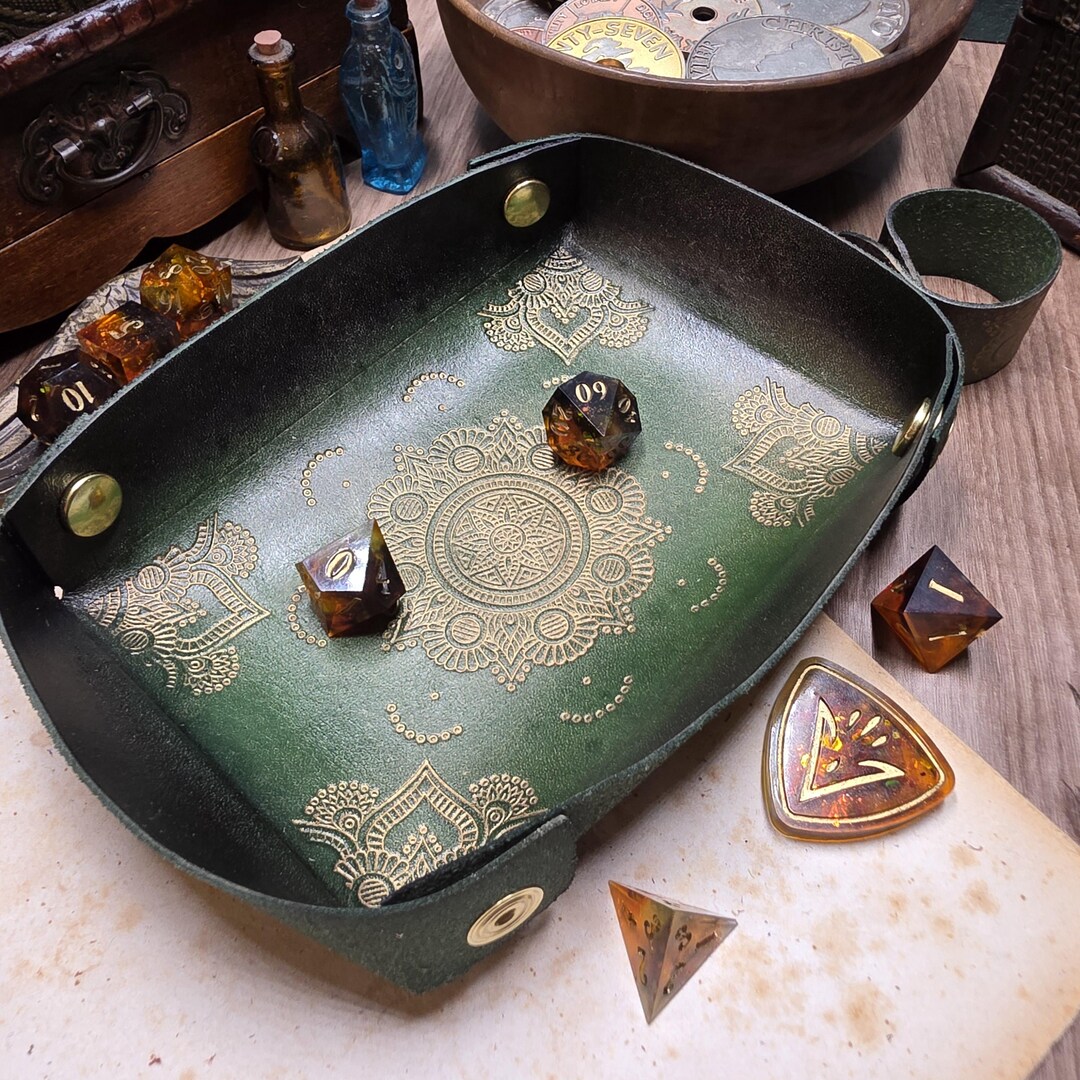 Gorgon Green Leather Mandala Dice Rolling Tray - Etsy