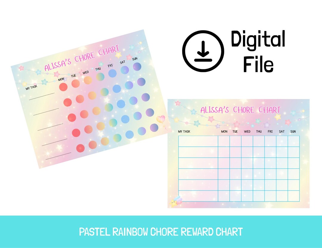 Pastel Rainbow Chore Reward Chart for Kids | Editable Printable - Etsy