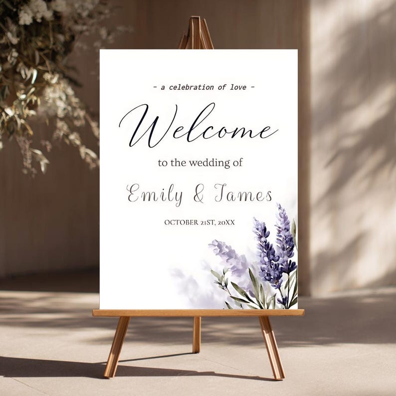 Editable Lavender Wedding Welcome Sign Template – Printable Floral ...