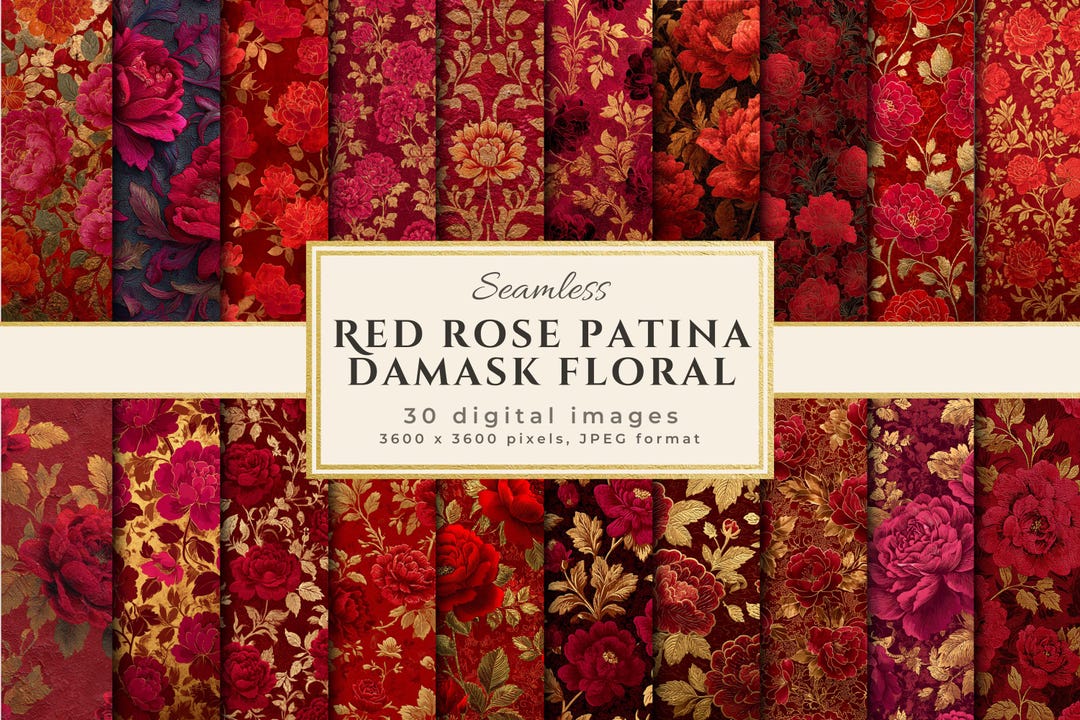 Valentine's Day Red Rose Damask Paper, Seamless Floral Baroque Designs ...