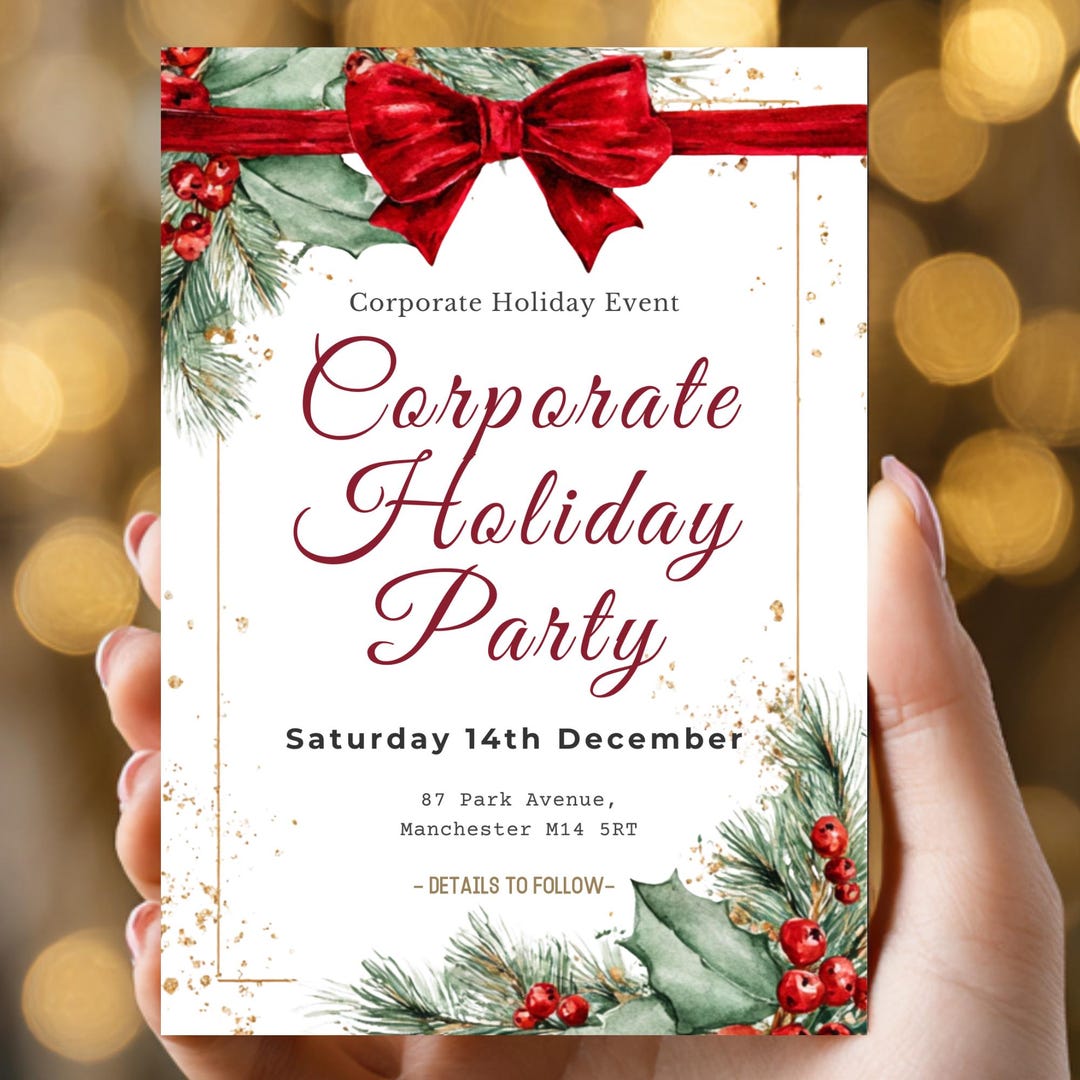 Corporate Holiday Party Invitation, Editable Christmas Card, Custom ...