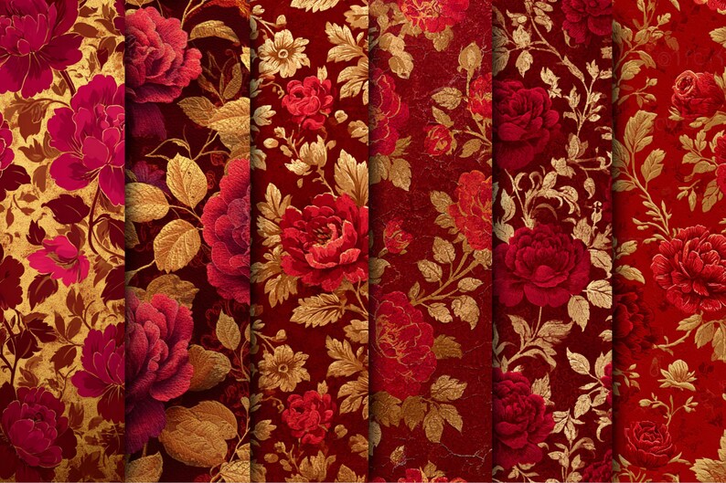 Valentine's Day Red Rose Damask Paper, Seamless Floral Baroque Designs ...