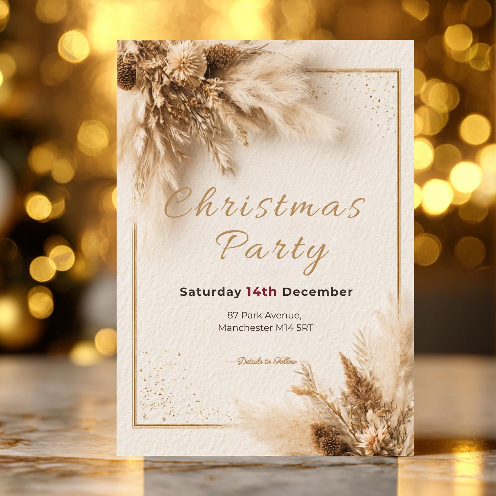 Boho Christmas Party Invitation Template Printable Holiday Invite PNG ...