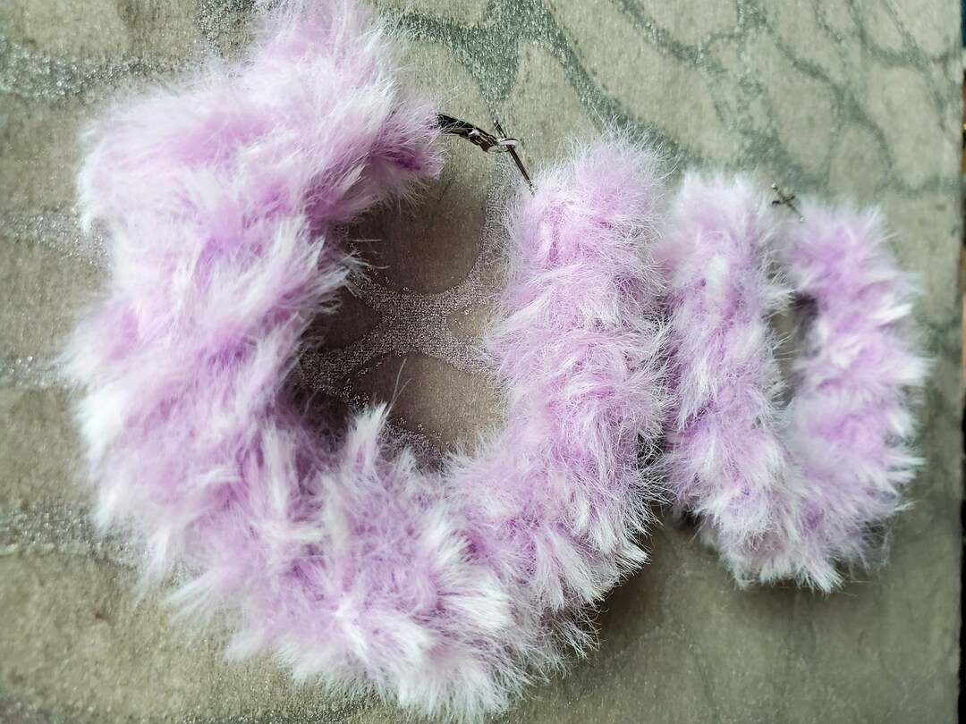 Pastel Purple Lilac Fluffy Faux Fur Fun Macrame Woven Large Hoop ...