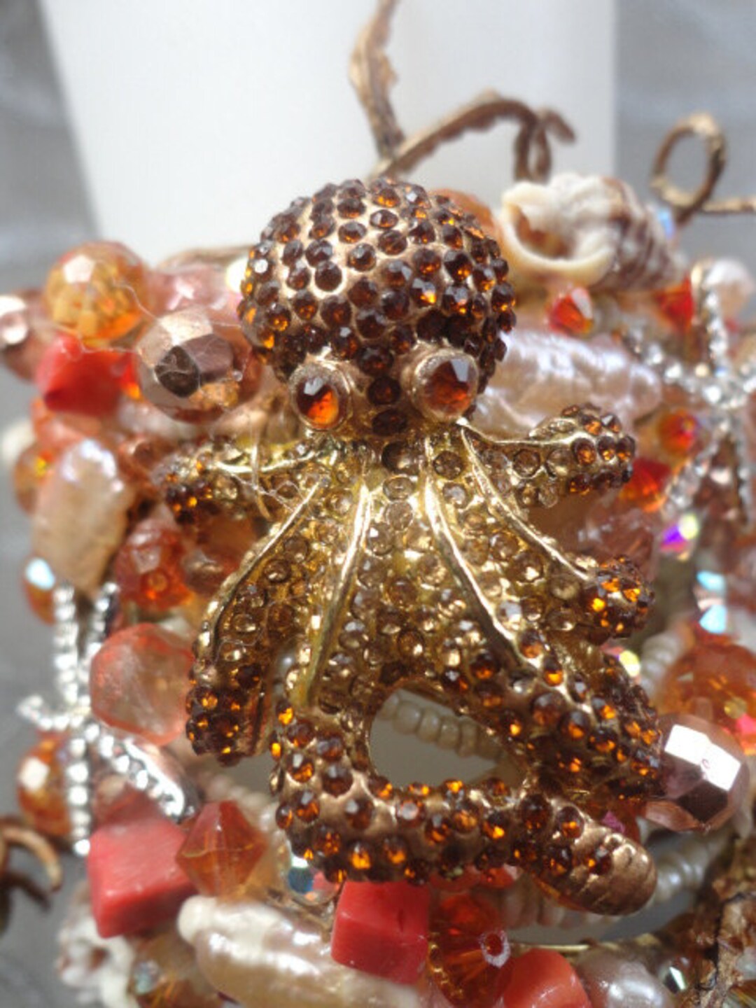Ariel Little Mermaid Bracelet: Swarovski Crystal Octopus, Coral & Pearl ...