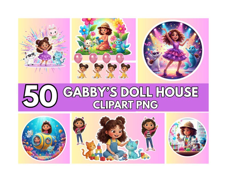 Gabby's Dollhouse Clipart | Hand-drawn PNG Bundle (digital Product) - Etsy