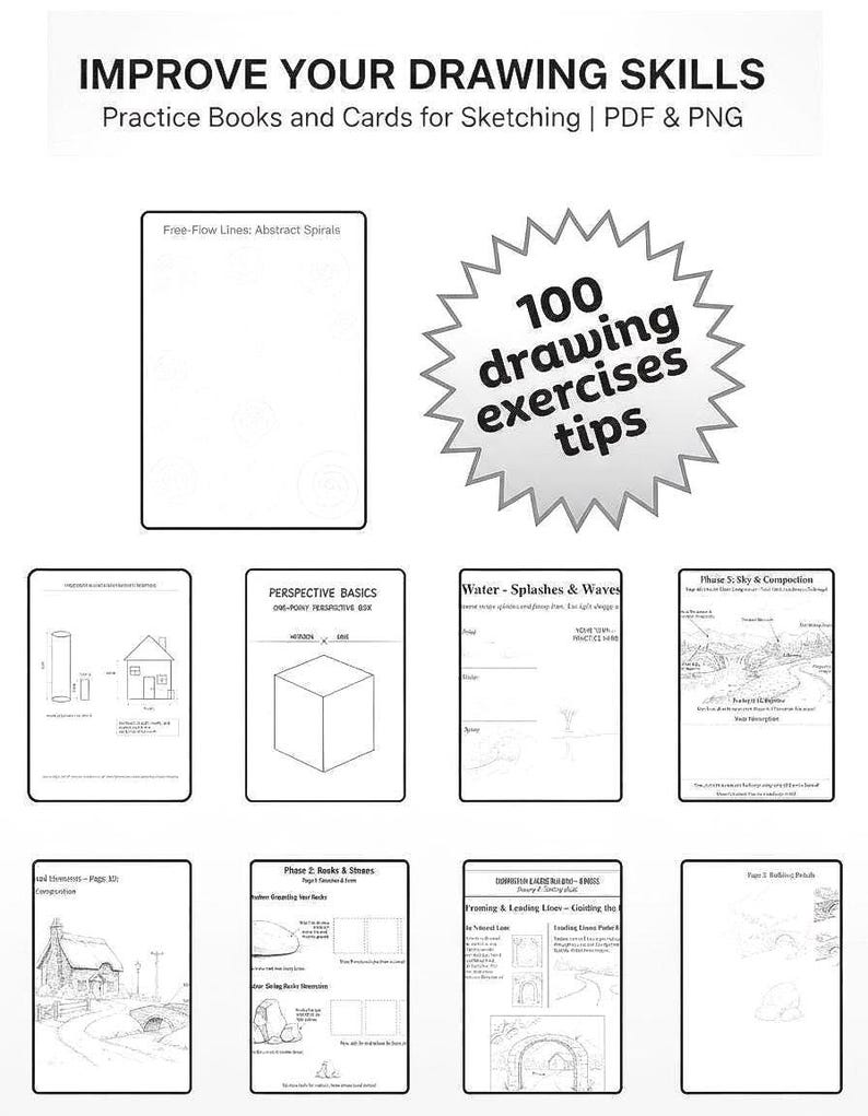 Paquete de ejercicios de dibujo / Más de 100 páginas de práctica de ...