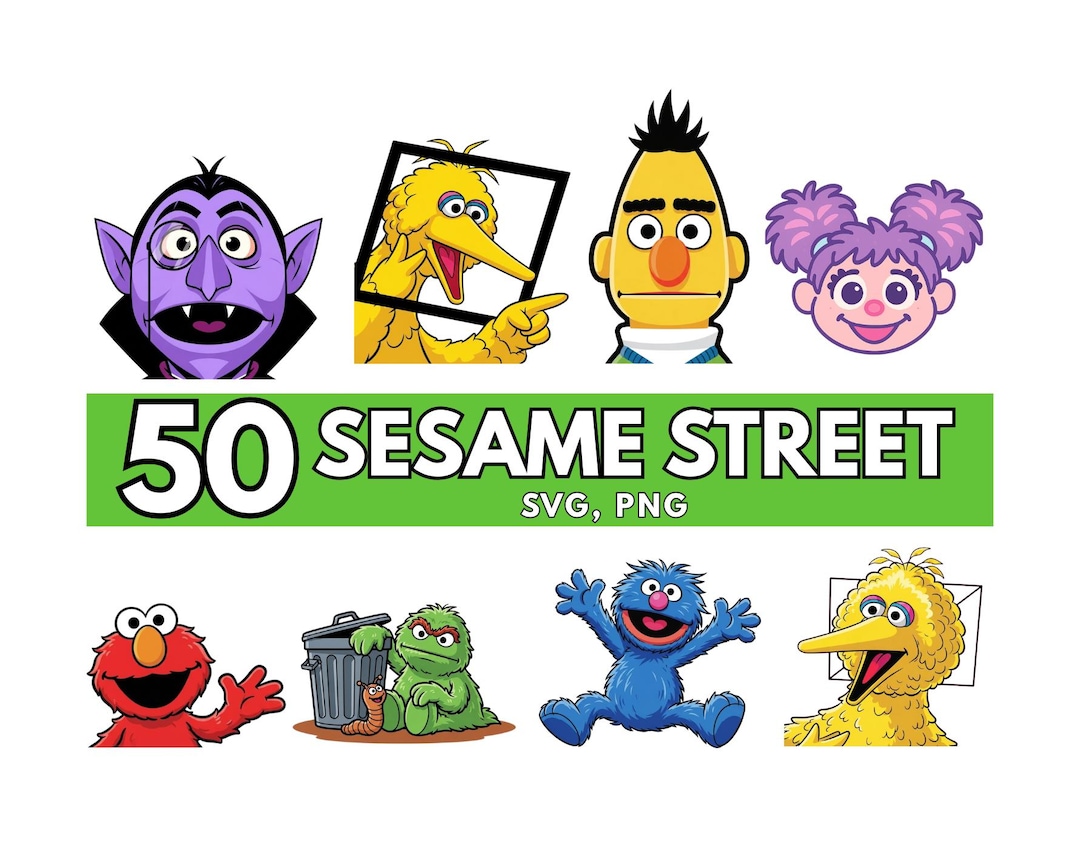 Sesame Street SVG Bundle | Elmo, Cookie Monster, Big Bird Clipart ...