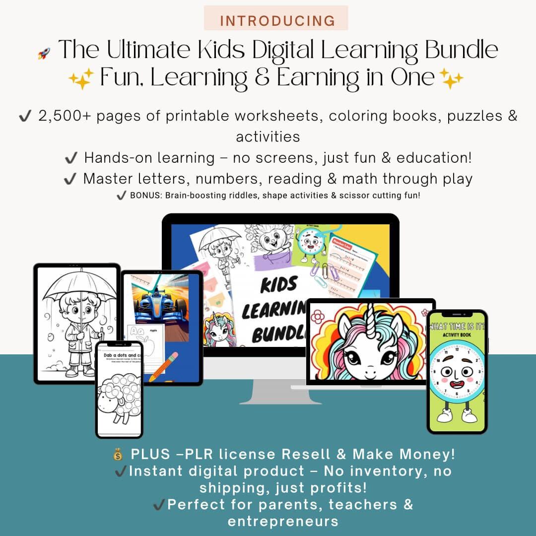 2500 Pages Downloadable Ultimate Kids Learning Activity Bundle PLR for ...