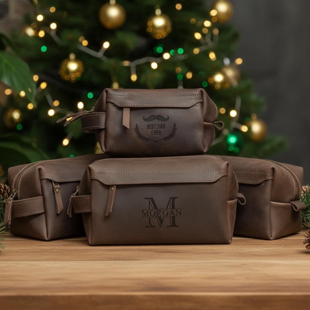 Engraved Leather Dopp Kit, Personalized Toiletry Bag Men, Leather ...