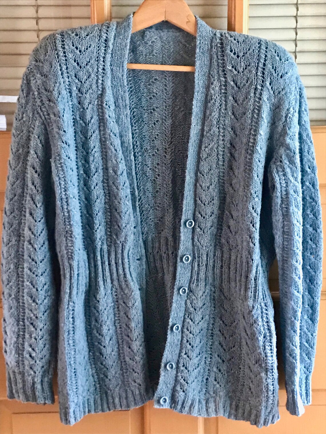 Vintage 1970's Hand Knit Wool Sweater V-neck Lacy Women's Hip Length ...