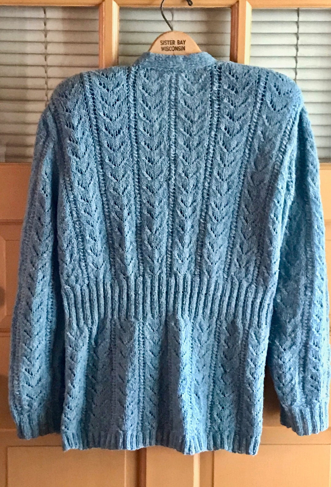 Vintage 1970's Hand Knit Wool Sweater V-neck Lacy Women's Hip Length ...