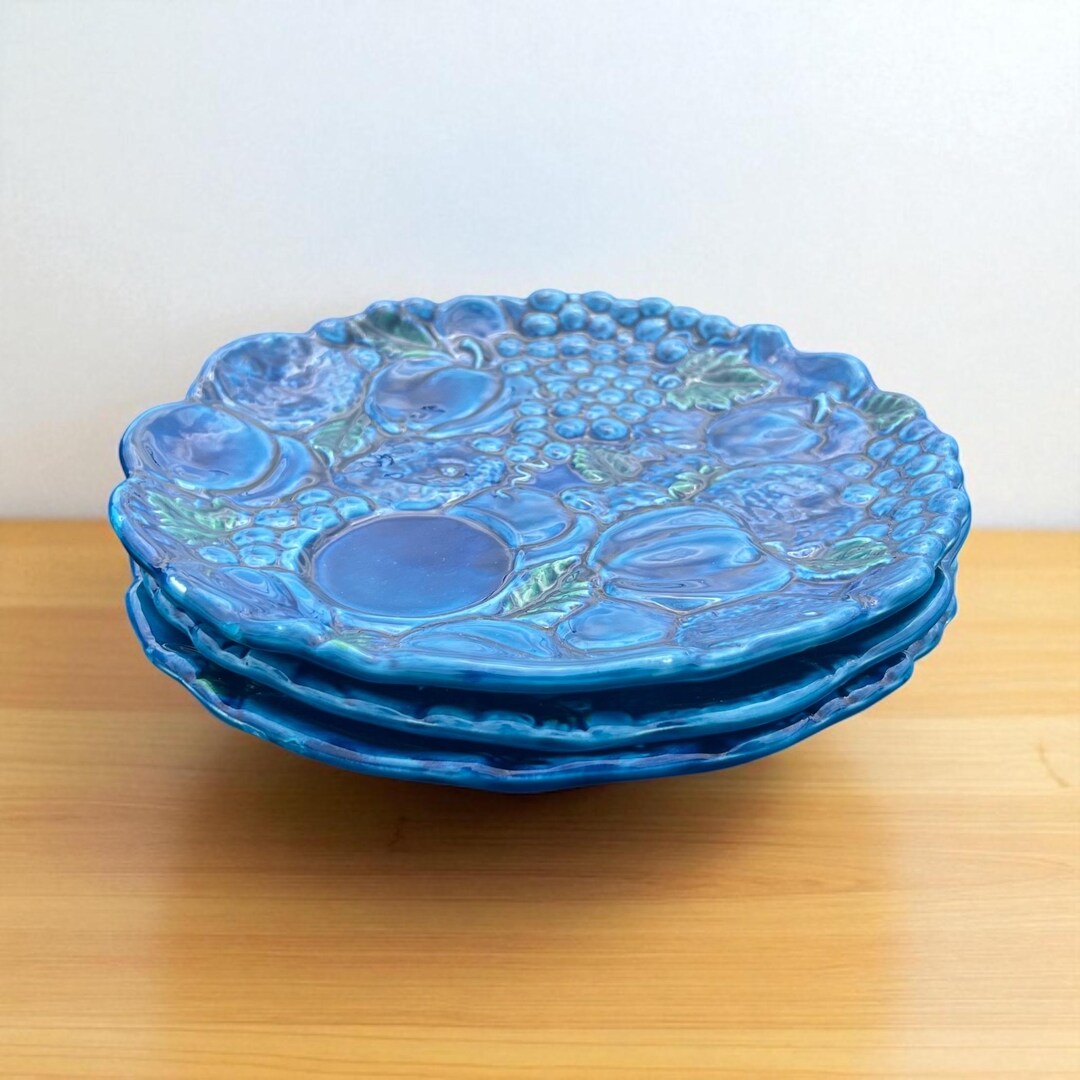 Vintage Inarco Mood Indigo Blue 3pc Plate Set - Etsy
