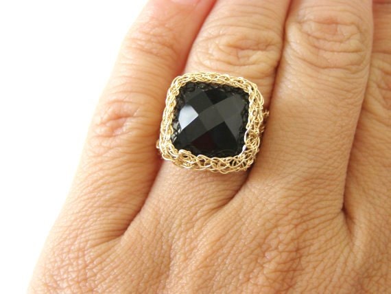 Black Onyx Ring Wide Band Ring Square Ring Black Gemstone - Etsy