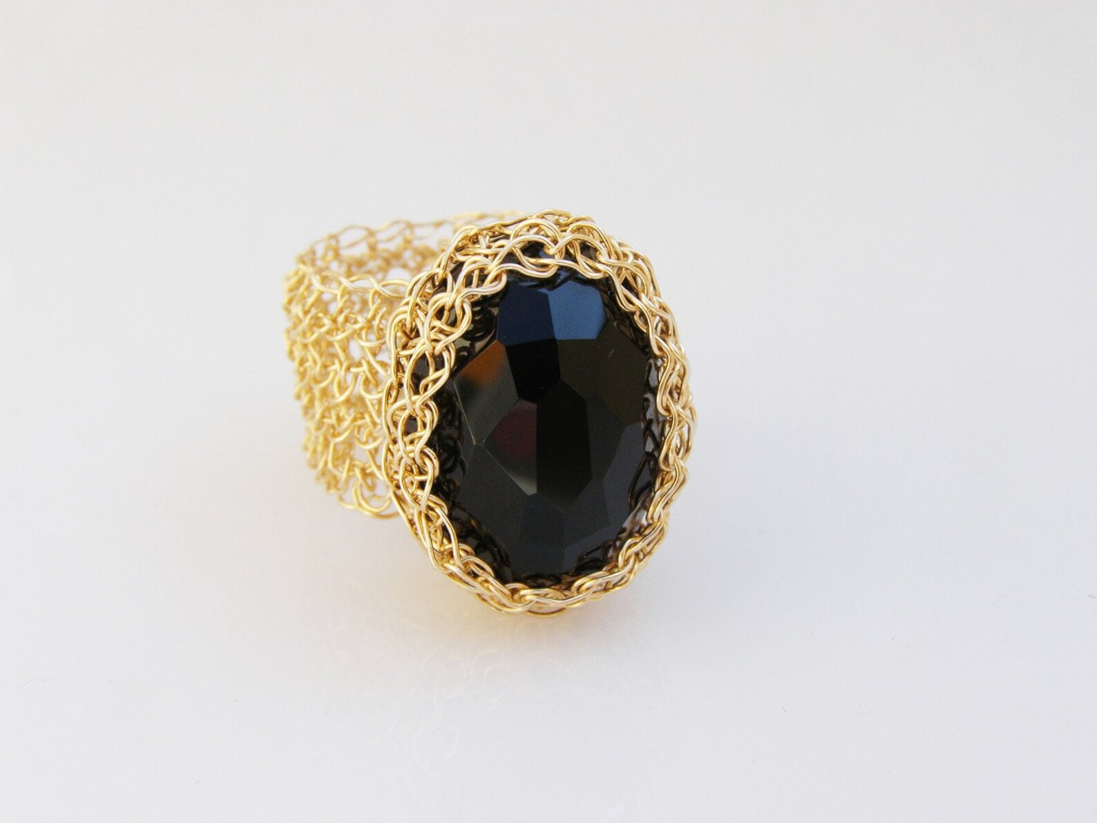Crochet Ring, Onyx Ring, Crochet Gold Filled Wire, Wire Crochet Jewelry ...