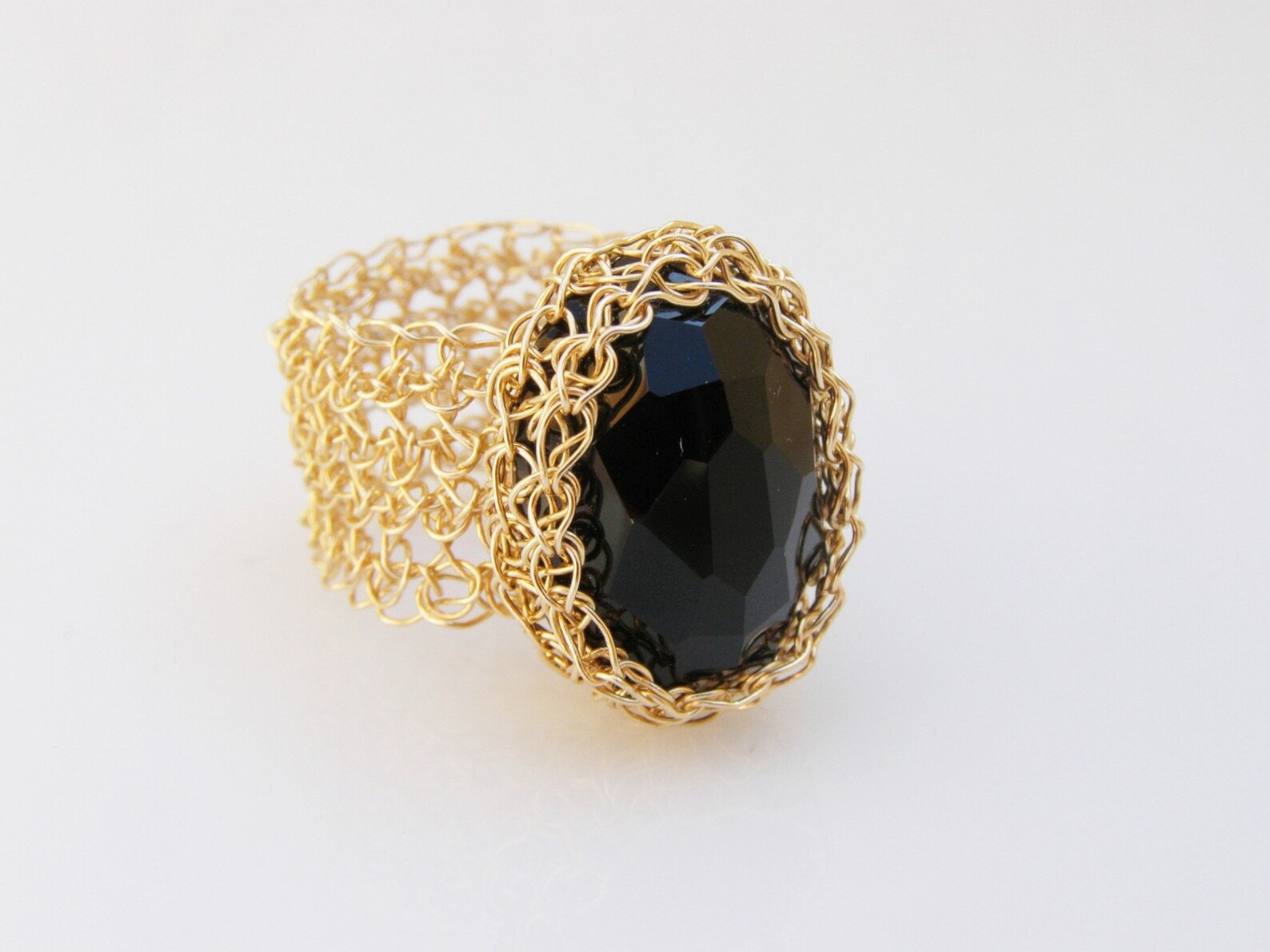 Crochet Ring, Onyx Ring, Crochet Gold Filled Wire, Wire Crochet Jewelry ...