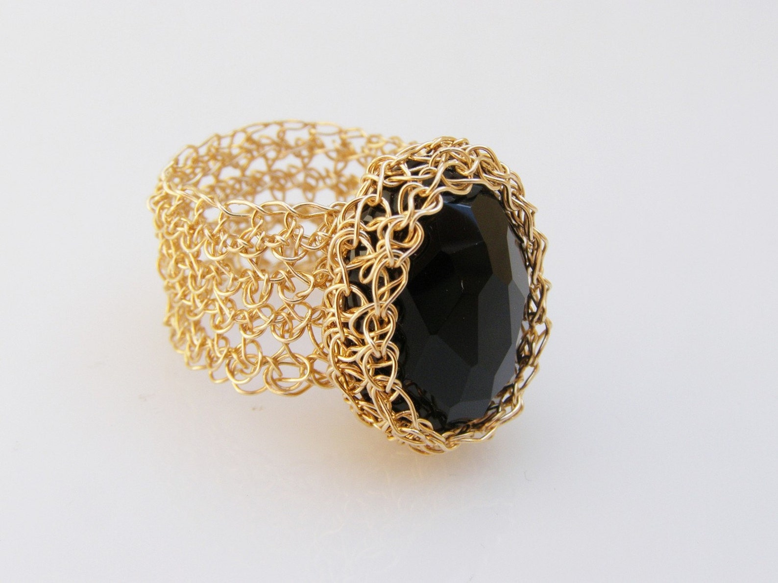 Crochet Ring, Onyx Ring, Crochet Gold Filled Wire, Wire Crochet Jewelry ...