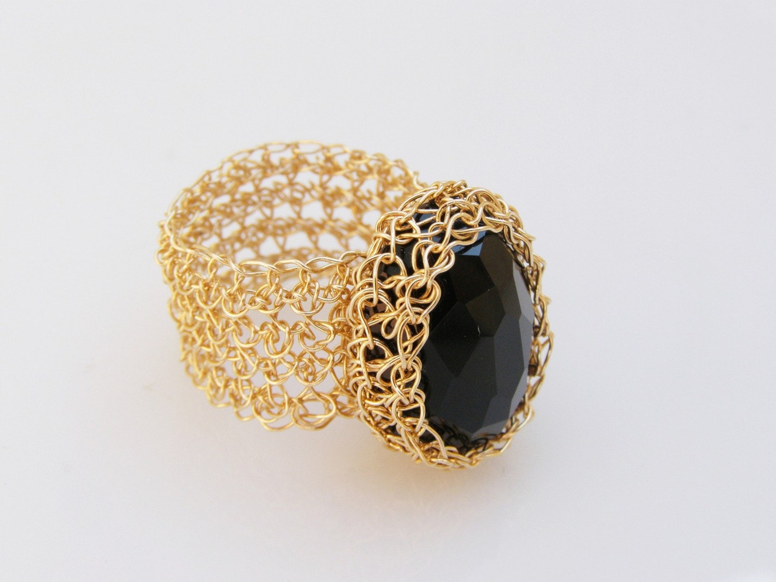 Crochet Ring, Onyx Ring, Crochet Gold Filled Wire, Wire Crochet Jewelry ...