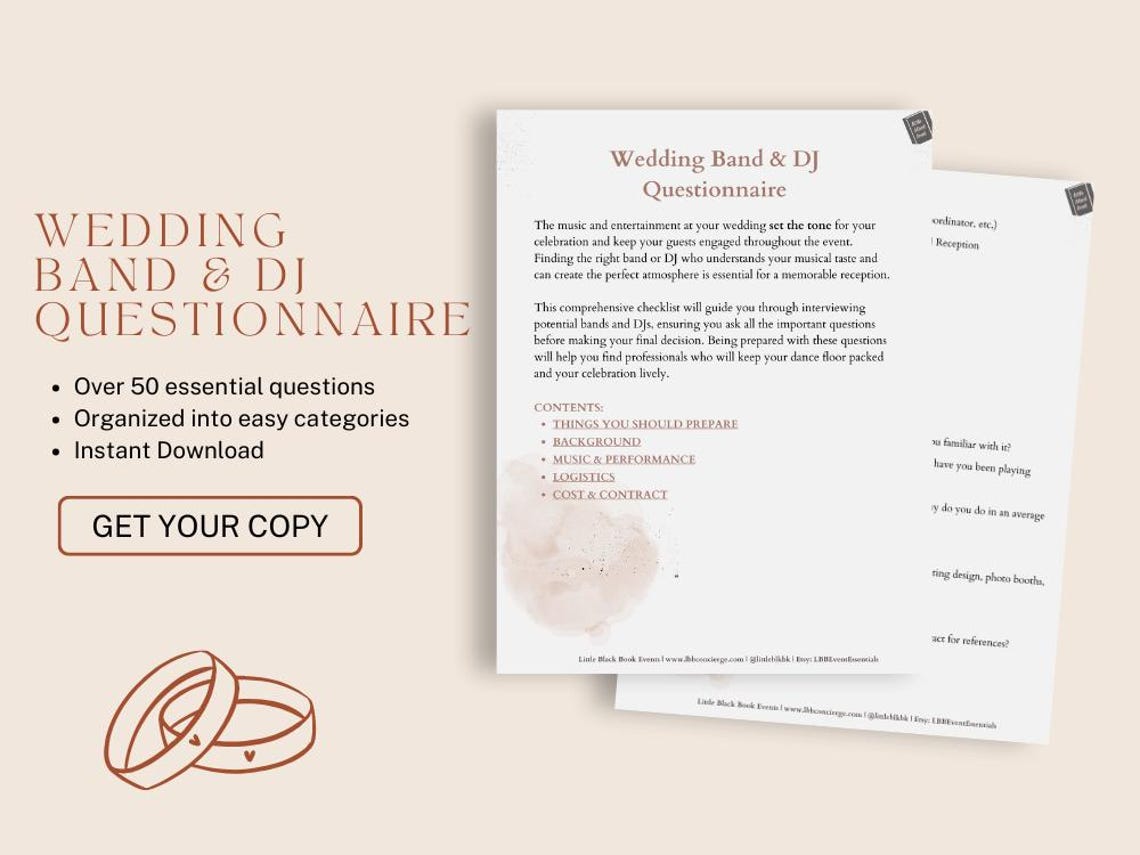 Wedding Band & DJ Interview Checklist | Printable PDF | Instant ...