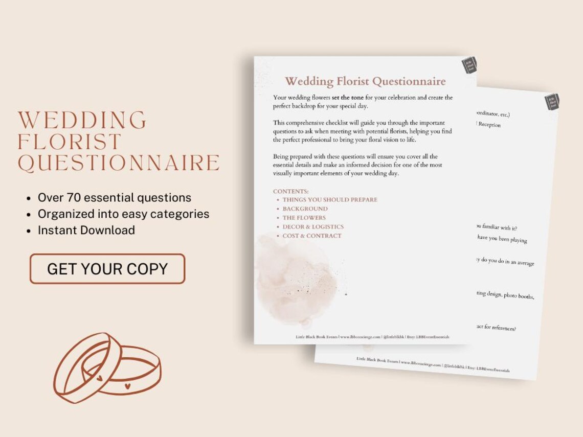 Wedding Florist Interview Checklist | Printable PDF | Instant Download ...