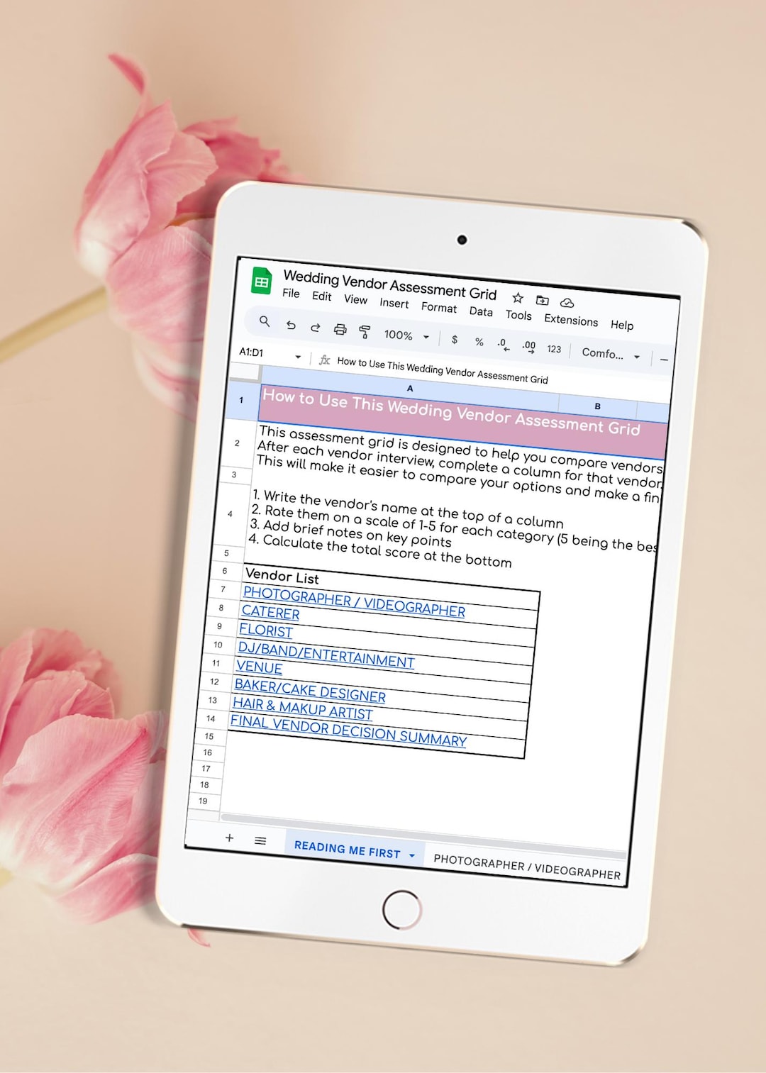 Wedding Vendor Assessment Grid | Master Comparison Tool | Wedding ...