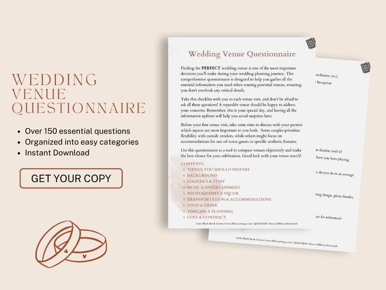 Wedding Venue Interview Checklist | Printable PDF | Instant Download - Etsy
