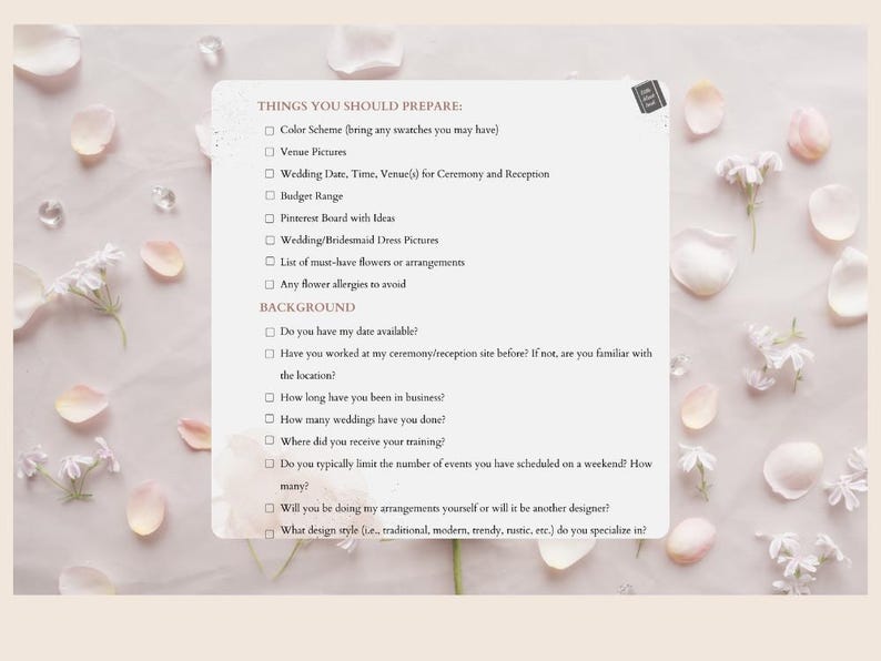Wedding Florist Interview Checklist | Printable PDF | Instant Download ...