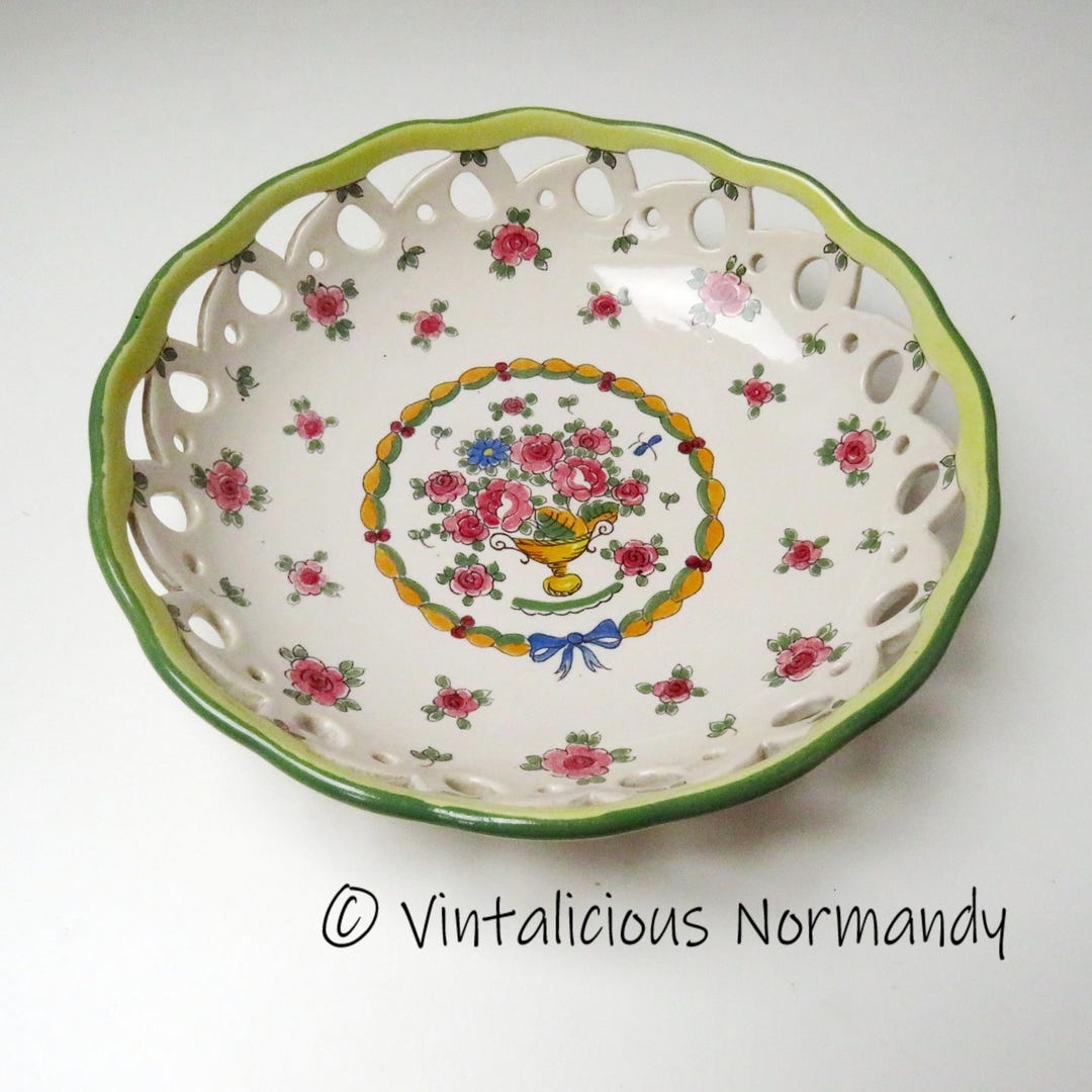 Vintage Zenith Gouda Pottery Bowl: Dutch 1980s Handpainted Floral Ajour ...