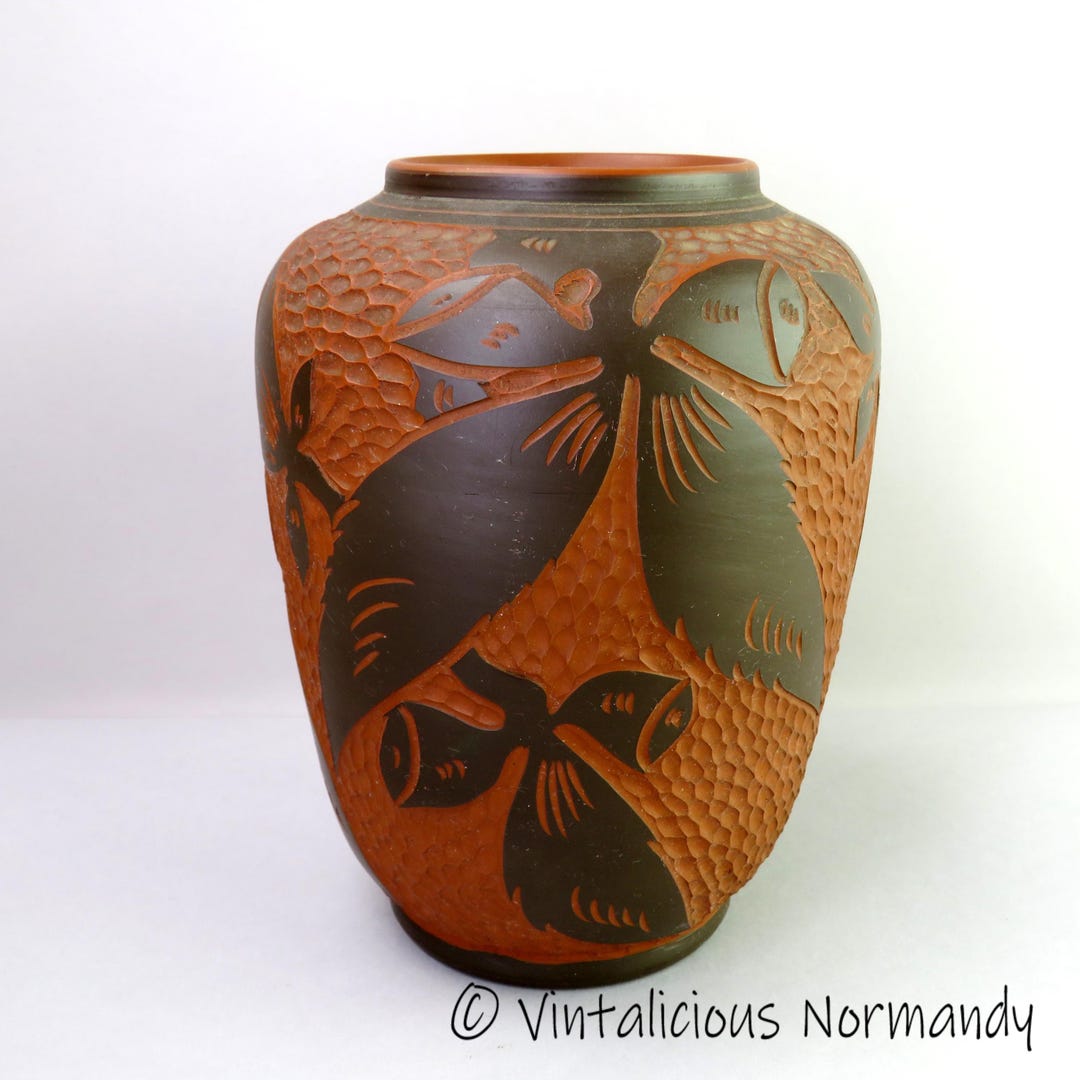 Vintage SAWA Sgraffito Pottery Vase: German Caramel Brown Ceramic ...