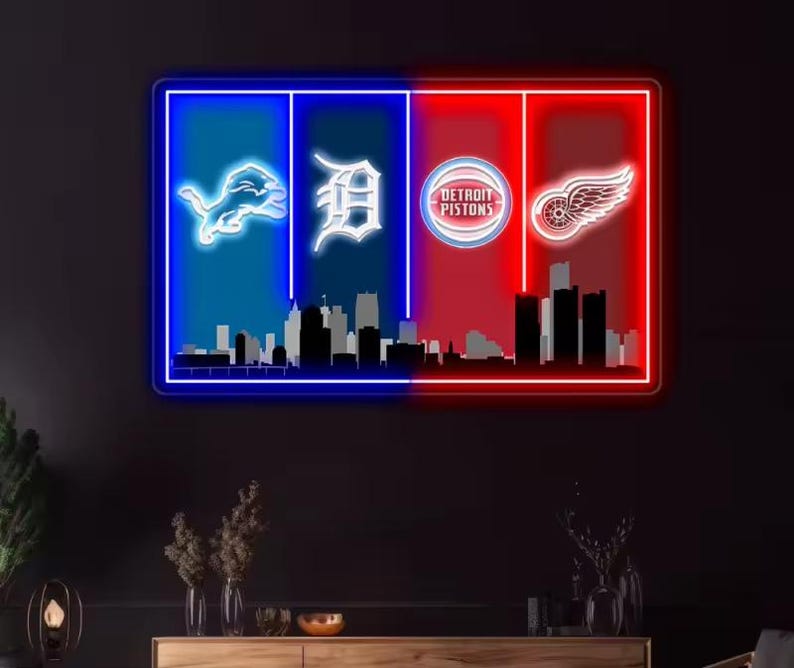 UPDATED With NEW Logo BACKLIGHTING- Custom Detroit Sports Led Wall Sign ...