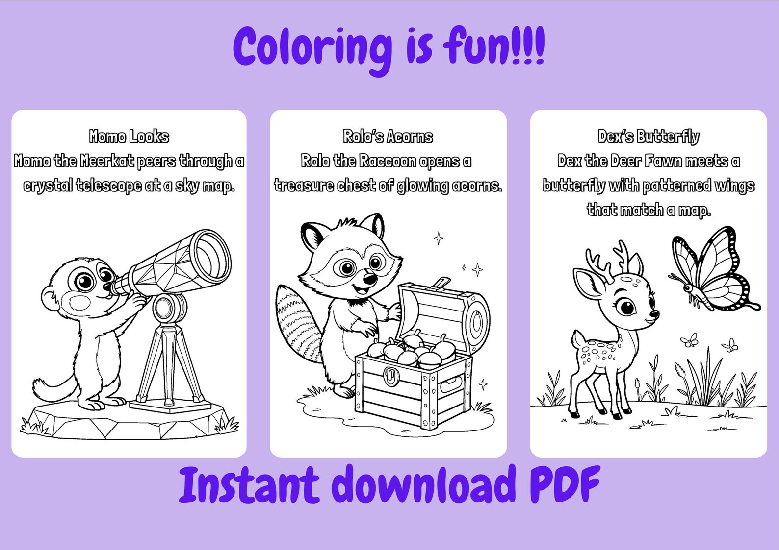 Printable Animal Coloring Book, Forest Creatures, Digital Download ...