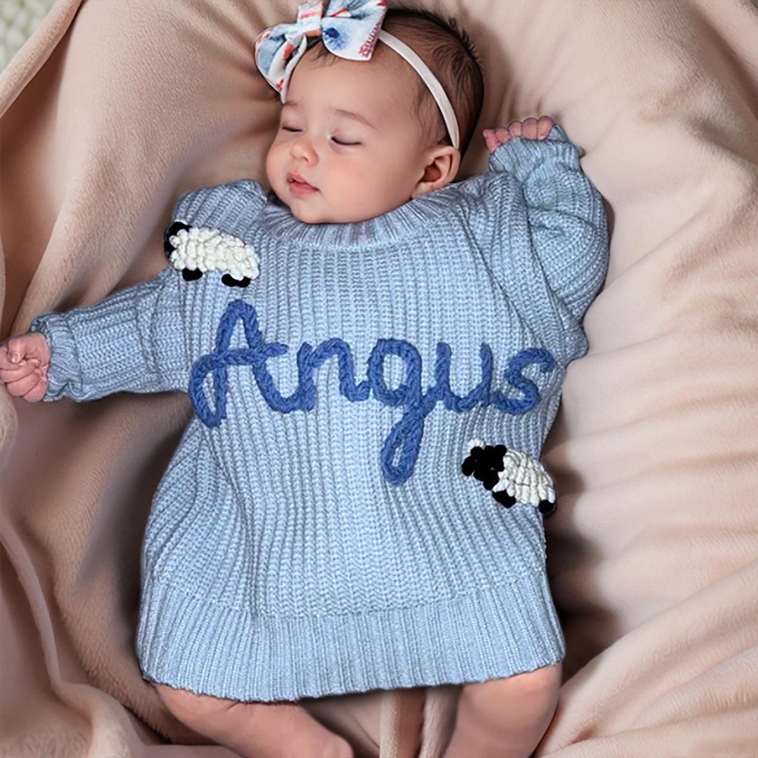 Personalized Baby Name Crochet Sweater, Hand Embroidery Sweaters, Boy ...