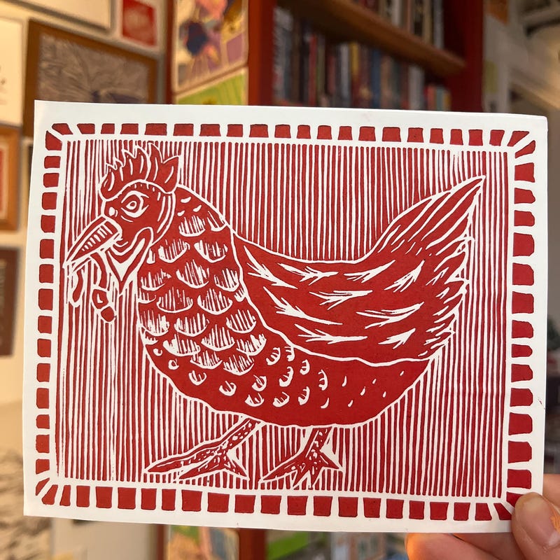 Chicken Linocut - Etsy