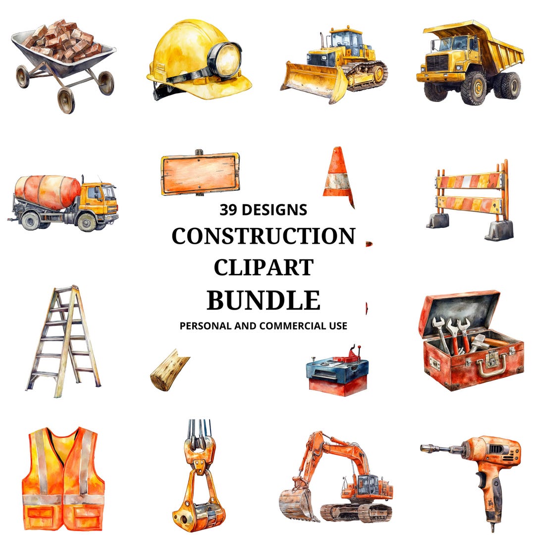 Construction Clipart Bundle | Watercolor Construction Vehicles, Dump ...