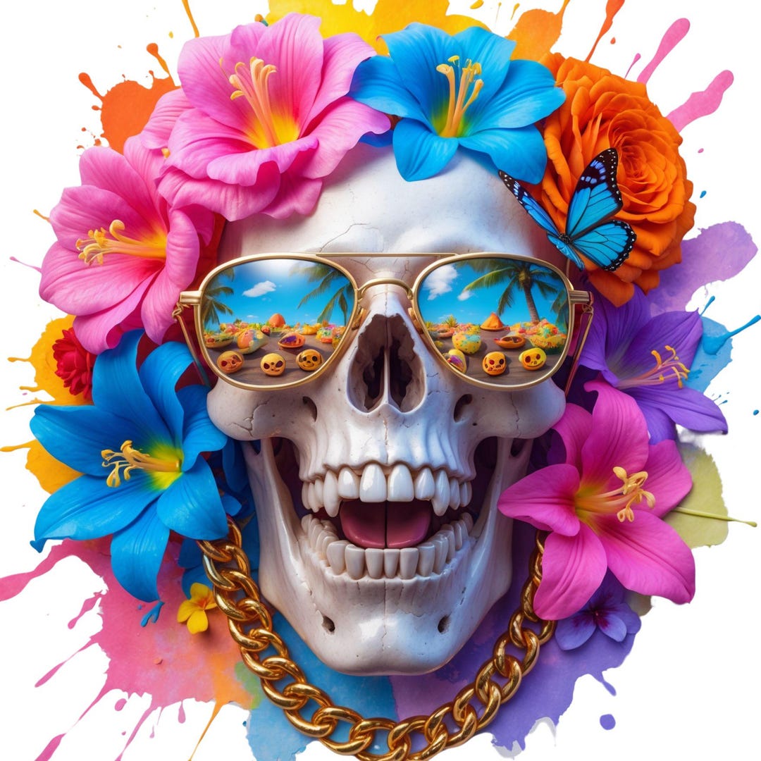 Floral Skull 16 PNG Bundle | Gold Teeth Skull Clipart | Colorful Skull ...